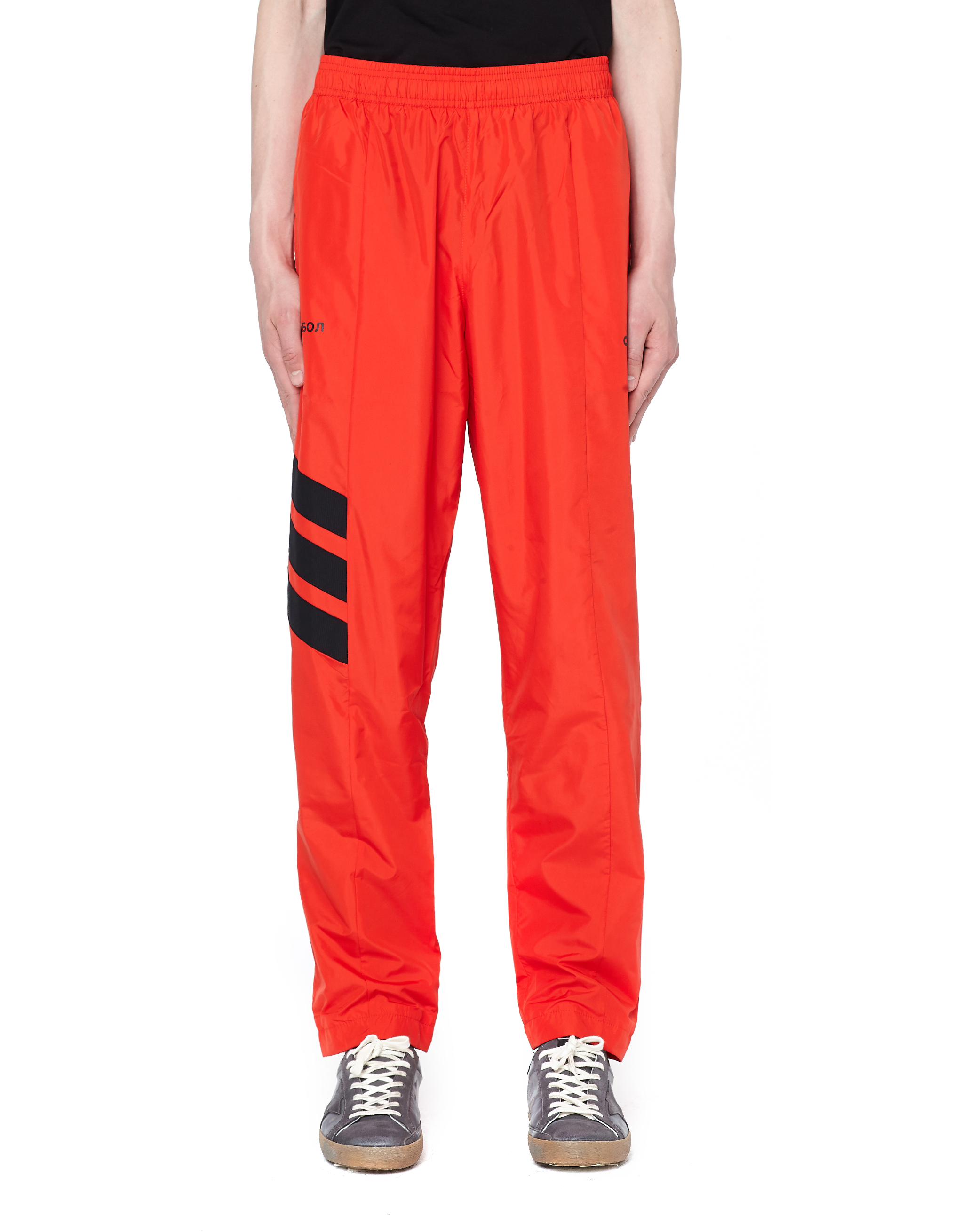Мужские красные треники из нейлона с 3 полосками adidas Gosha ...